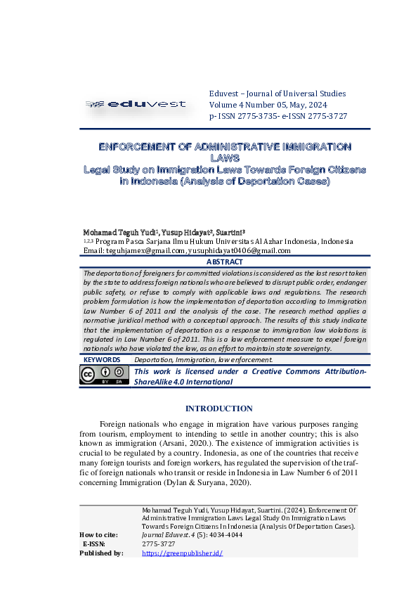 (PDF) Enforcement Of Administrative Immigration Laws Legal Study On ...