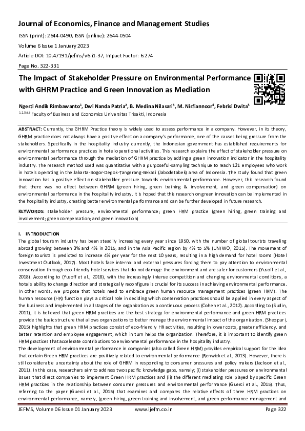 (PDF) The Impact of Stakeholder Pressure on Environmental Performance ...