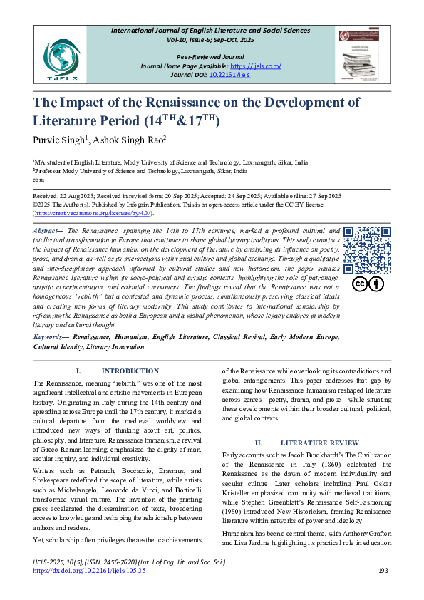 (PDF) The Impact of the Renaissance on the Development of Literature ...