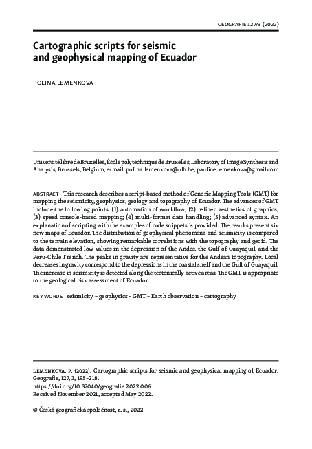 (PDF) Cartographic scripts for seismic and geophysical mapping of Ecuador