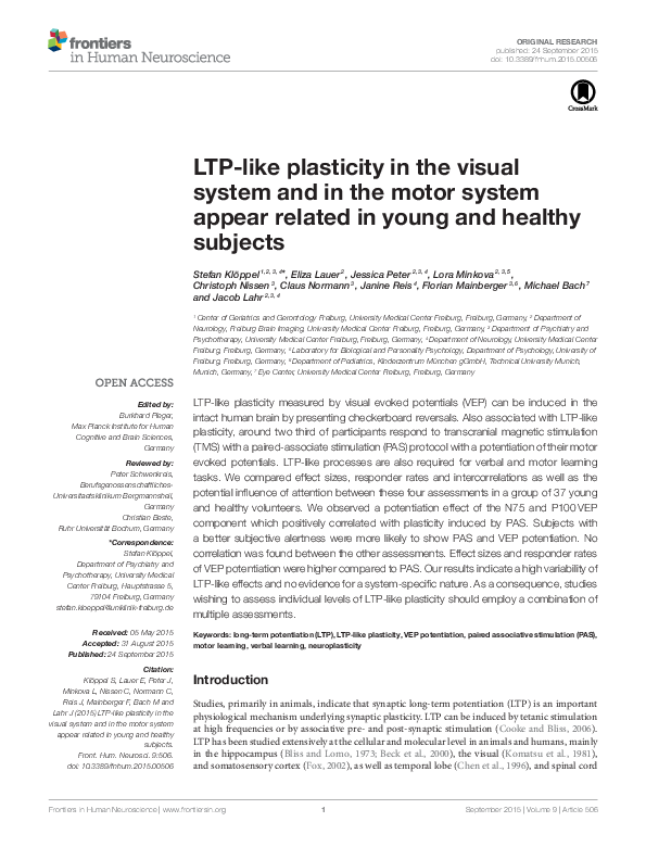 (PDF) LTP-like plasticity in the visual system and in the motor system ...