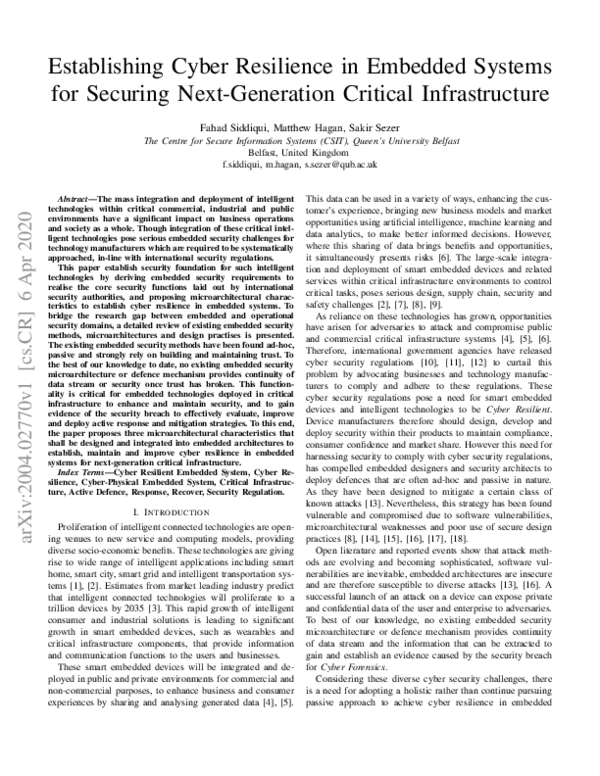 (PDF) Establishing Cyber Resilience in Embedded Systems for Securing ...