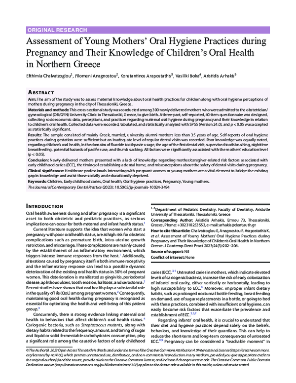 (PDF) Assessment of Young Mothers’ Oral Hygiene Practices during Pregnancy and Their Knowledge ...