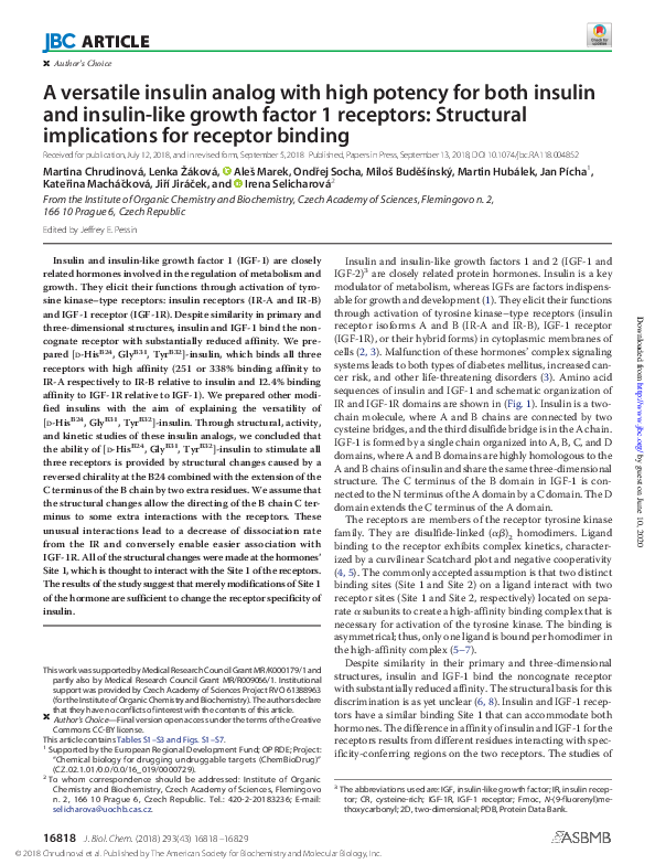 (PDF) A versatile insulin analog with high potency for both insulin and ...