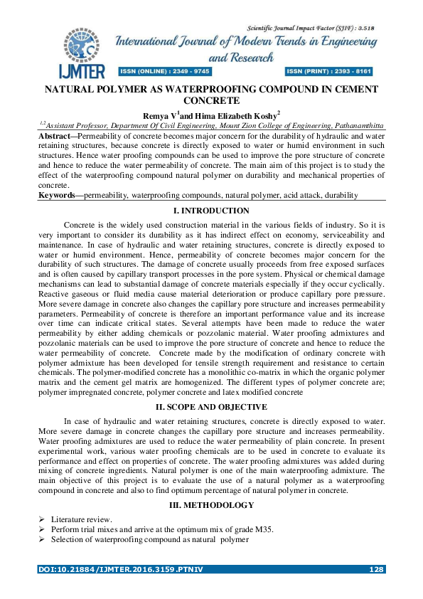 (PDF) Natural Polymer as Waterproofing Compound in Cement Concrete