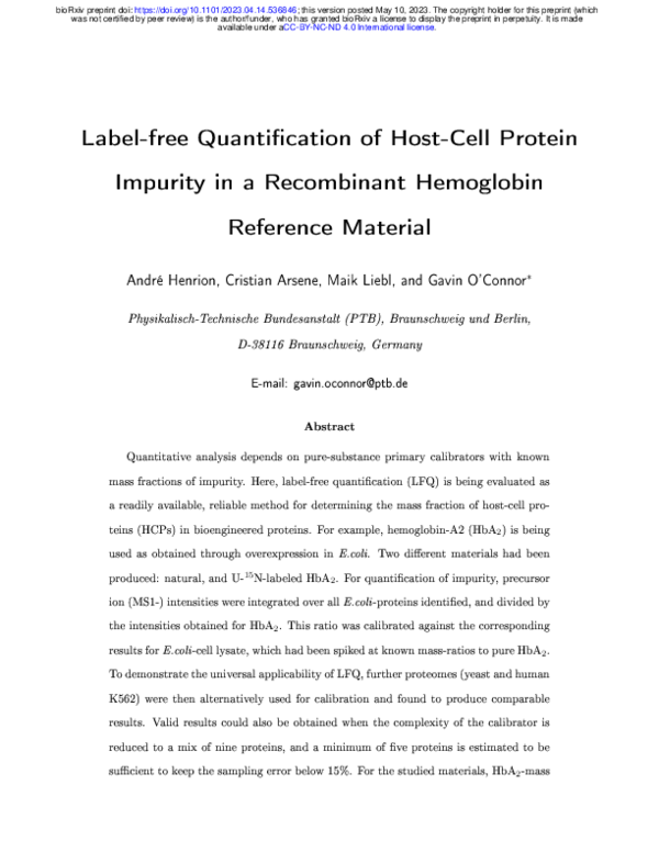 (PDF) Label-free Quantification of Host-Cell Protein Impurity in a ...