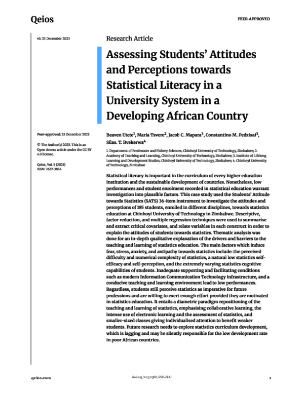 (PDF) Assessing students’ attitudes and perceptions towards statistical ...