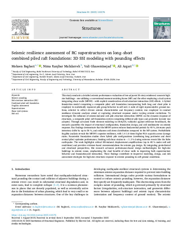 (PDF) Seismic resilience assessment of RC superstructures on long-short combined piled raft ...