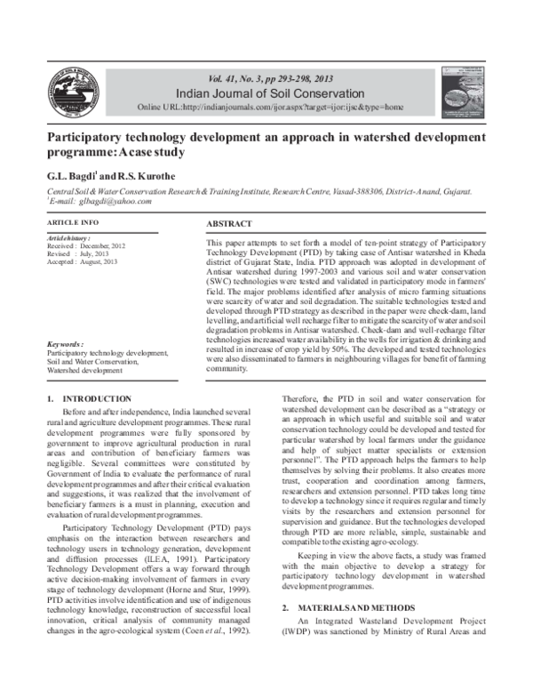 (PDF) Participatory technology development an approach in watershed ...