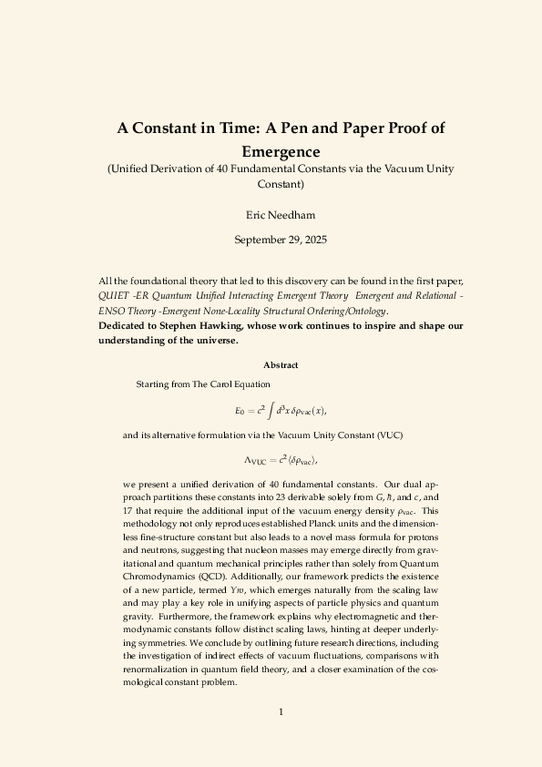 (PDF) A Constant in Time: A Pen and Paper Proof of Emergence (Unified ...