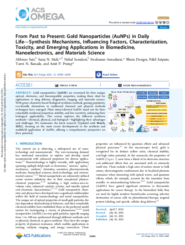 (PDF) From Past to Present: Gold Nanoparticles (AuNPs) in Daily Life─Synthesis Mechanisms ...