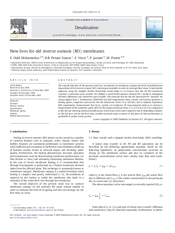 (PDF) New lives for old reverse osmosis (RO) membranes