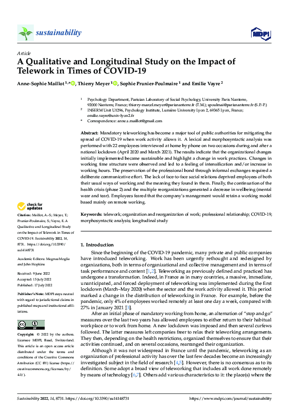 (PDF) A Qualitative and Longitudinal Study on the Impact of Telework in ...