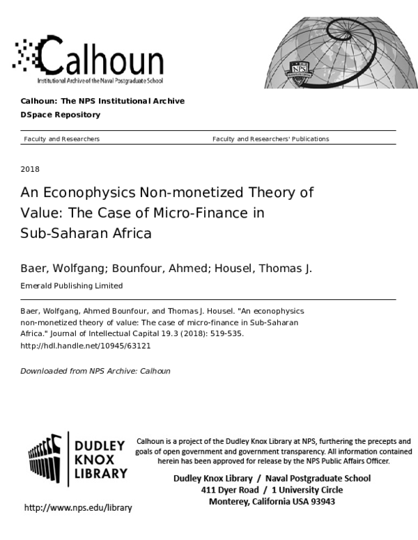 (PDF) An econophysics non-monetized theory of value