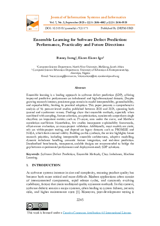 (PDF) Ensemble Learning for Software Defect Prediction: Performance ...