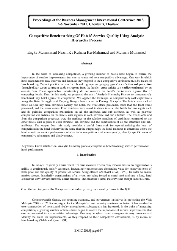 (PDF) Competitive benchmarking of hotels’ service quality using ...