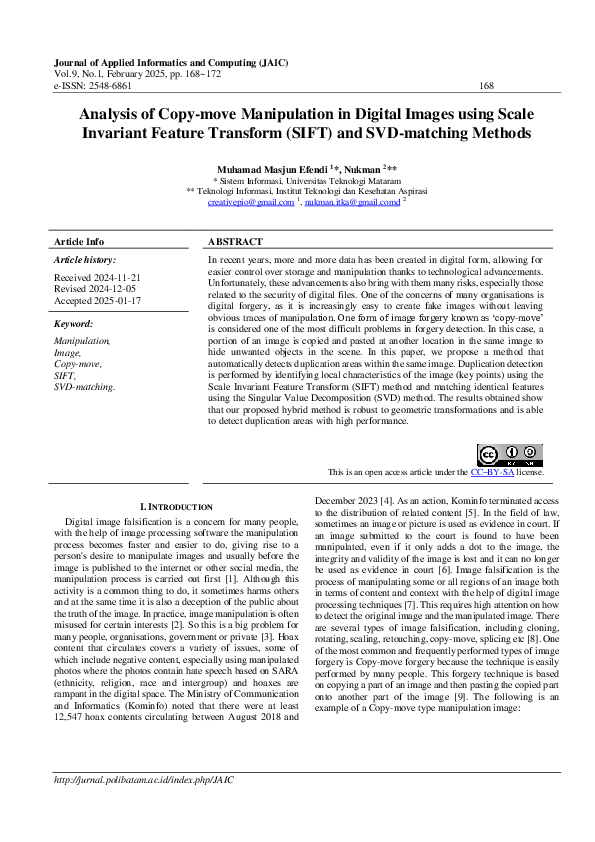 (PDF) Analysis of Copy-move Manipulation in Digital Images using Scale Invariant Feature ...