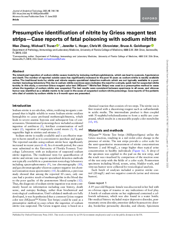 (PDF) Presumptive identification of nitrite by Griess reagent test ...