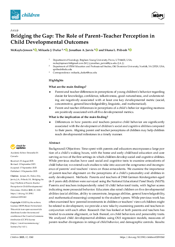 (PDF) Bridging the Gap: The Role of Parent-Teacher Perception in Child Developmental Outcomes