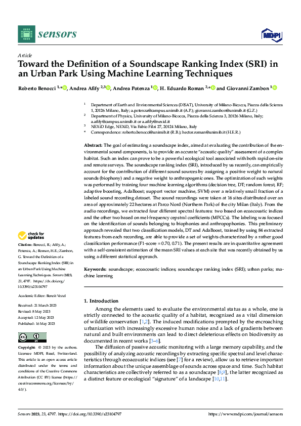 (PDF) Toward the Definition of a Soundscape Ranking Index (SRI) in an Urban Park Using Machine ...
