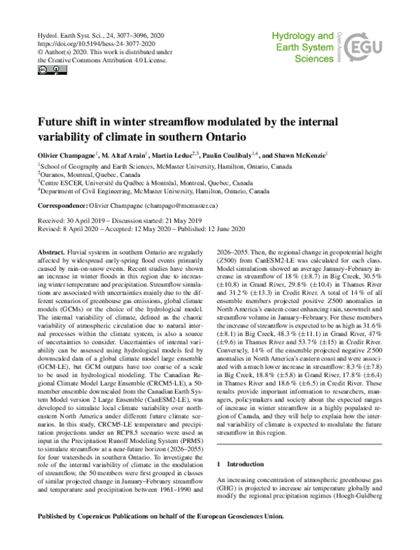 (PDF) Future shift in winter streamflow modulated by internal ...