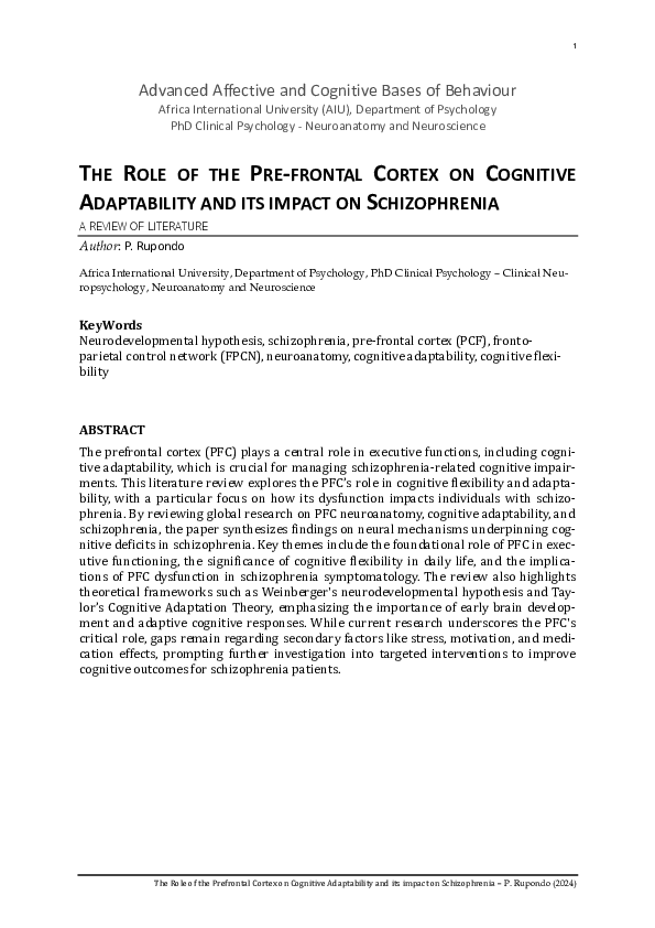 (PDF) The Role of the Prefrontal Cortex on Cognitive Adaptability and ...