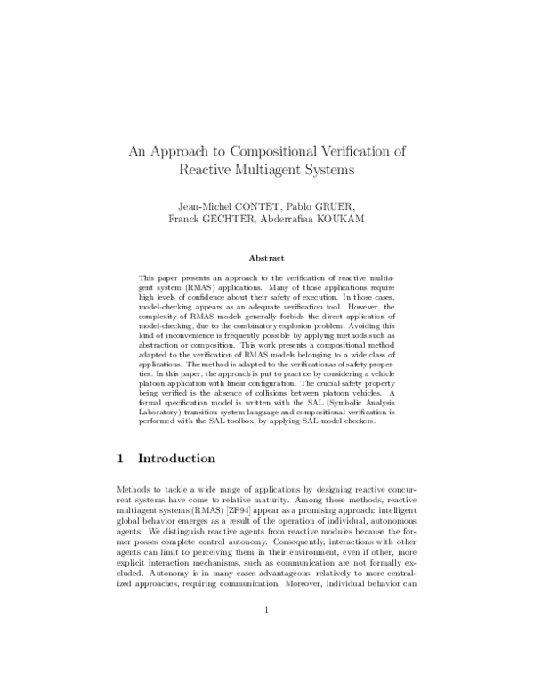 (PDF) An approach to compositional verification of reactive multiagent systems