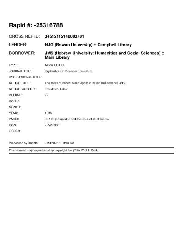 (PDF) The faces of Bacchus and Apollo in Italian Renaissance Art