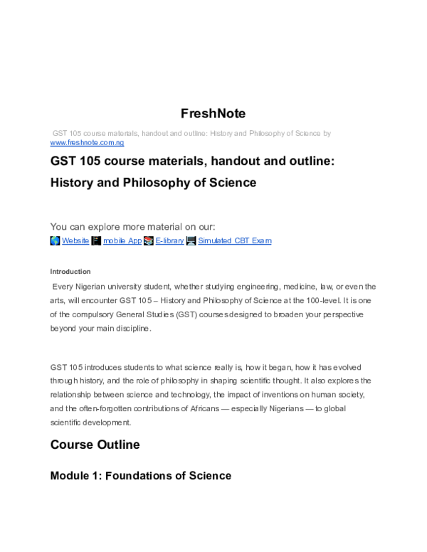 (PDF) GST 105 course materials, full summary, outline and handout