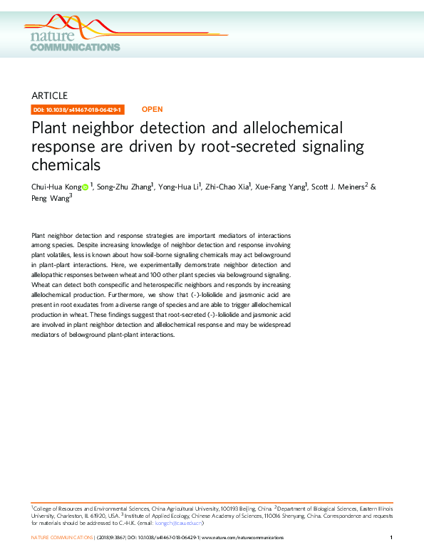 (PDF) Plant neighbor detection and allelochemical response are driven ...