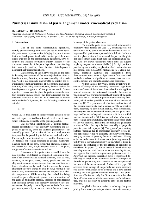 (PDF) Numerical simulation of parts alignment under kinematical excitation