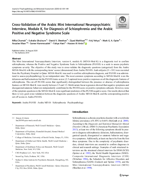 (PDF) Cross-Validation of the Arabic Mini International ...