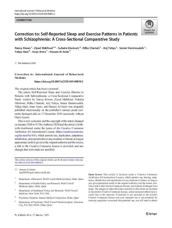(PDF) Correction to: Self-Reported Sleep and Exercise Patterns in ...