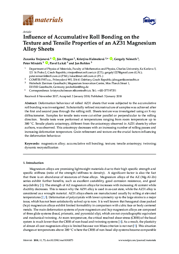 (PDF) Influence of Accumulative Roll Bonding on the Texture and Tensile Properties of an AZ31 ...