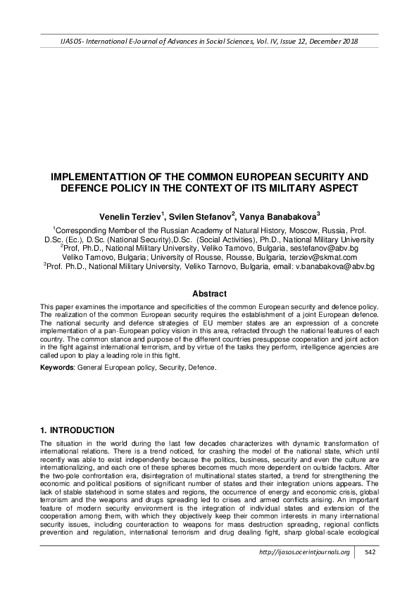 (PDF) Implementattion of the Common European Security and Defence ...