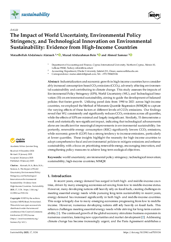 (PDF) The Impact of World Uncertainty, Environmental Policy Stringency ...