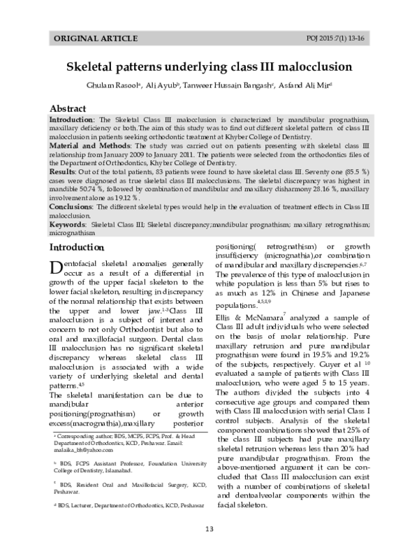 (PDF) Skeletal patterns underlying class III malocclusion