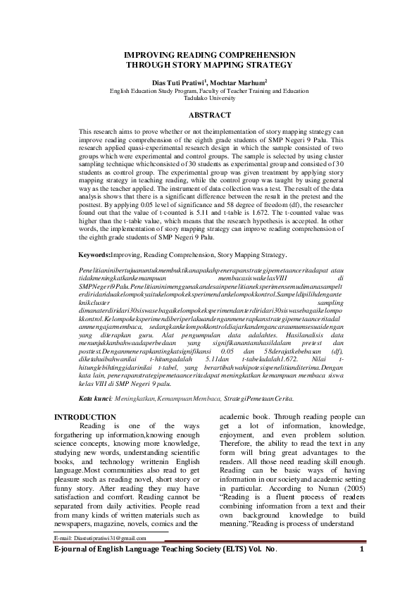 (PDF) Improving Reading Comprehension Through Story Mapping Strategy