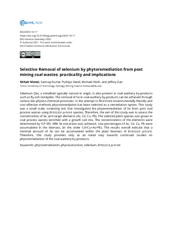 (PDF) Selective removal of selenium by phytoremediation from post ...