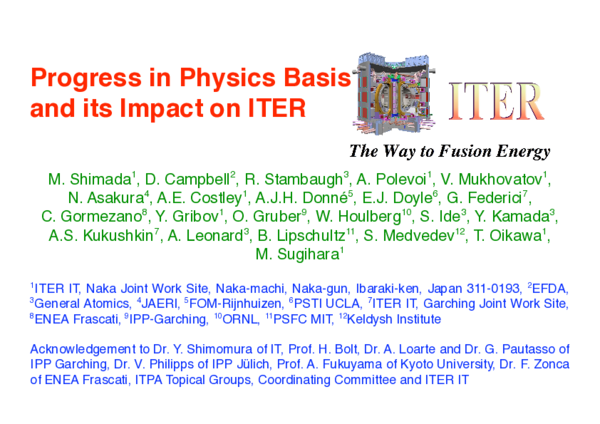 (PDF) Progress in Physics Basis and its Impact on ITER
