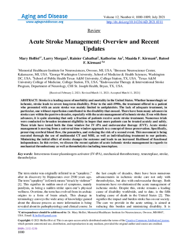 (PDF) Acute Stroke Management: Overview and Recent Updates