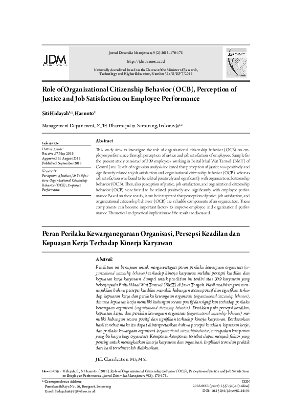 (PDF) Role of Organizational Citizenship Behavior (OCB), Perception of Justice and Job ...
