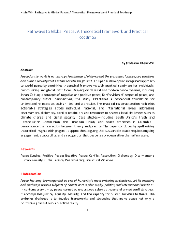(PDF) Pathways to Global Peace: A Theoretical Framework and Practical ...