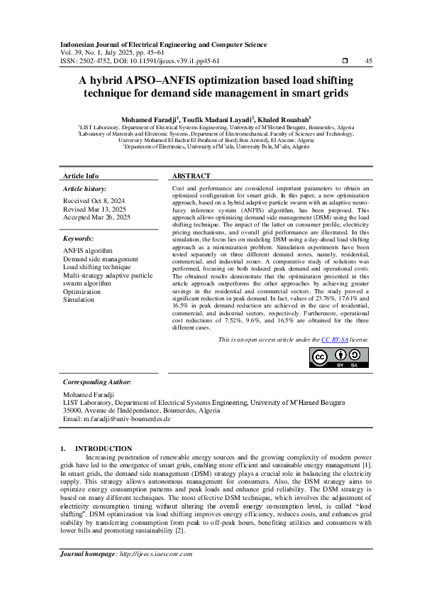 (PDF) A hybrid APSO-ANFIS optimization based load shifting technique ...