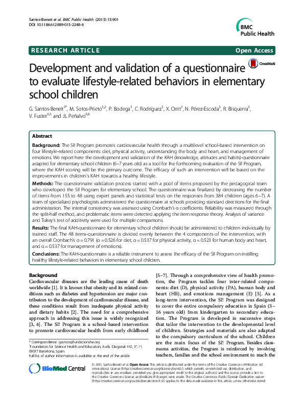 (PDF) Development and validation of a questionnaire to evaluate ...