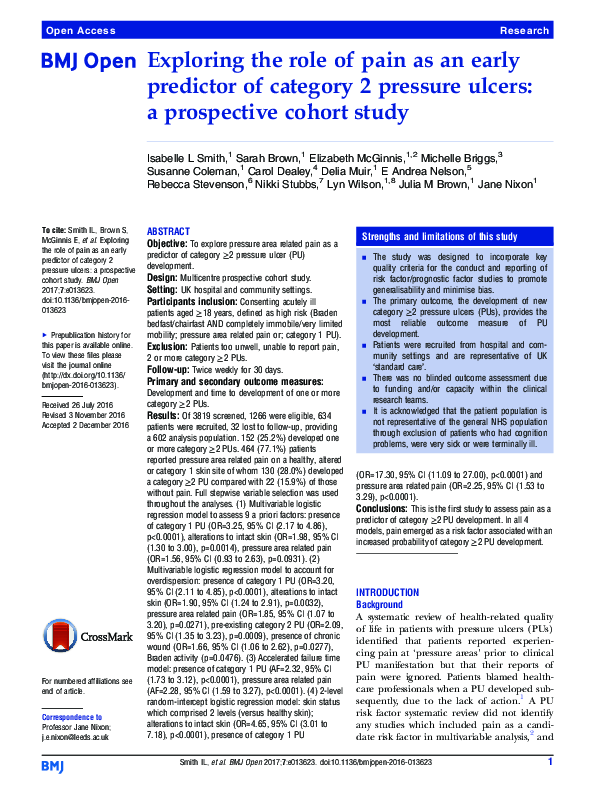 (PDF) Exploring the role of pain as an early predictor of category 2 ...