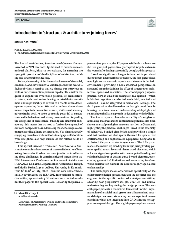 (PDF) Introduction to ‘structures & architecture: joining forces’