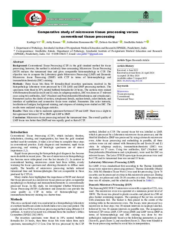 (PDF) Comparative study of microwave tissue processing versus ...