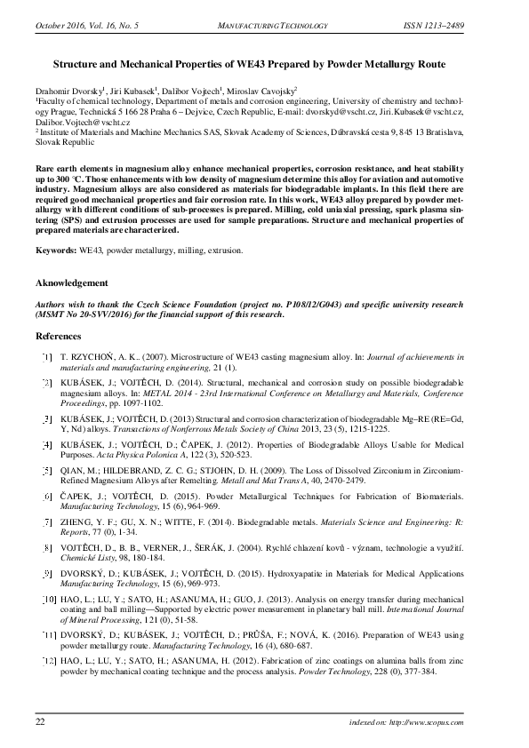 (PDF) Structure and Mechanical Properties of WE43 Prepared by Powder ...