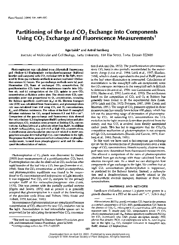 (PDF) Partitioning of the Leaf CO2 Exchange into Components Using CO2 ...